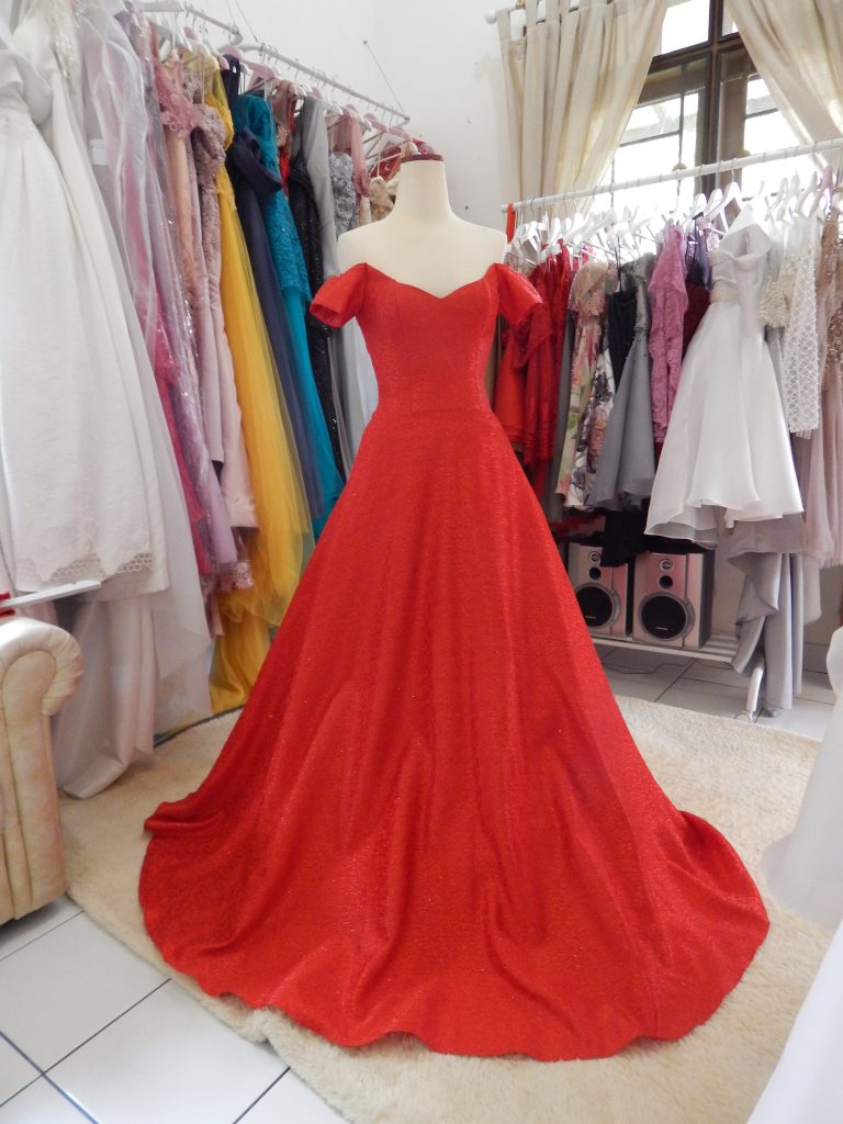 red sabrina cut off ballgown – Official Website